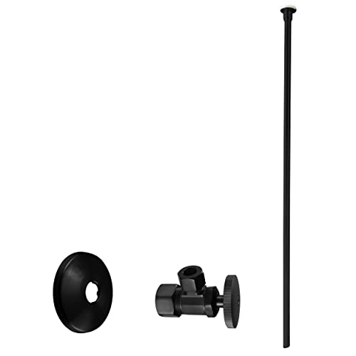 Westbrass D105KFH-62 5/8" x 3/8" OD x 20" Flat Head Riser Supply Line Kit with Round Handle Angle Supply Shut Off Valve for Toilet, Matte Black