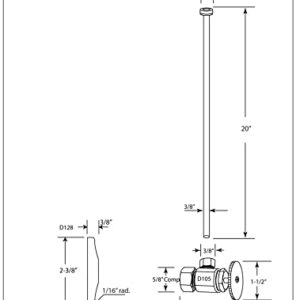 Westbrass D105KFH-62 5/8" x 3/8" OD x 20" Flat Head Riser Supply Line Kit with Round Handle Angle Supply Shut Off Valve for Toilet, Matte Black