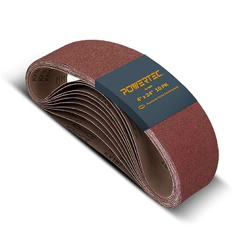 POWERTEC 110000 4 x 24 Inch Sanding Belts | 60 Grit Aluminum Oxide Belt Sander Sanding Belt | Sandpaper For Oscillating Belt and Spindle Sander – Pack of 10