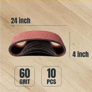 POWERTEC 110000 4 x 24 Inch Sanding Belts | 60 Grit Aluminum Oxide Belt Sander Sanding Belt | Sandpaper For Oscillating Belt and Spindle Sander – Pack of 10