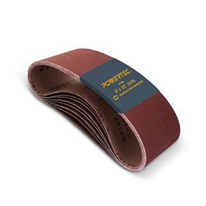 powertec 110430 3 x 21 inch sanding belts, 80 grit aluminum oxide belt sander sanding belt for portable belt sander, wood & paint sanding, metal polishing, 10pk