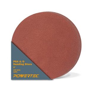 powertec 110260 6 inch psa sanding discs, 100 grit, aluminum oxide adhesive sandpaper for 4x36 belt sander, 10pk