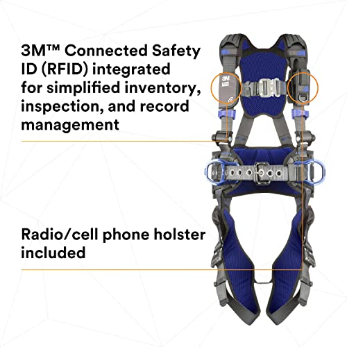 3M 1113127 DBI-SALA ExoFit X300 Comfort Construction Positioning Safety Harness, Construction Fall Protection, Aluminum Back and Hip D-Rings, Auto-Locking Quick Connect Leg and Chest Buckles, Large