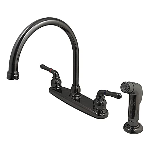 Kingston Brass NB790SP Water Onyx 8 inch Centerset Kitchen Faucet with Lever Handle and Matching Side Sprayer, Black Stainless Steel