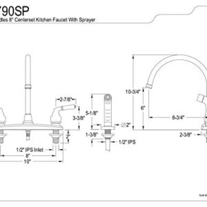 Kingston Brass NB790SP Water Onyx 8 inch Centerset Kitchen Faucet with Lever Handle and Matching Side Sprayer, Black Stainless Steel