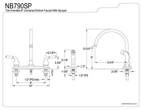 Kingston Brass NB790SP Water Onyx 8 inch Centerset Kitchen Faucet with Lever Handle and Matching Side Sprayer, Black Stainless Steel