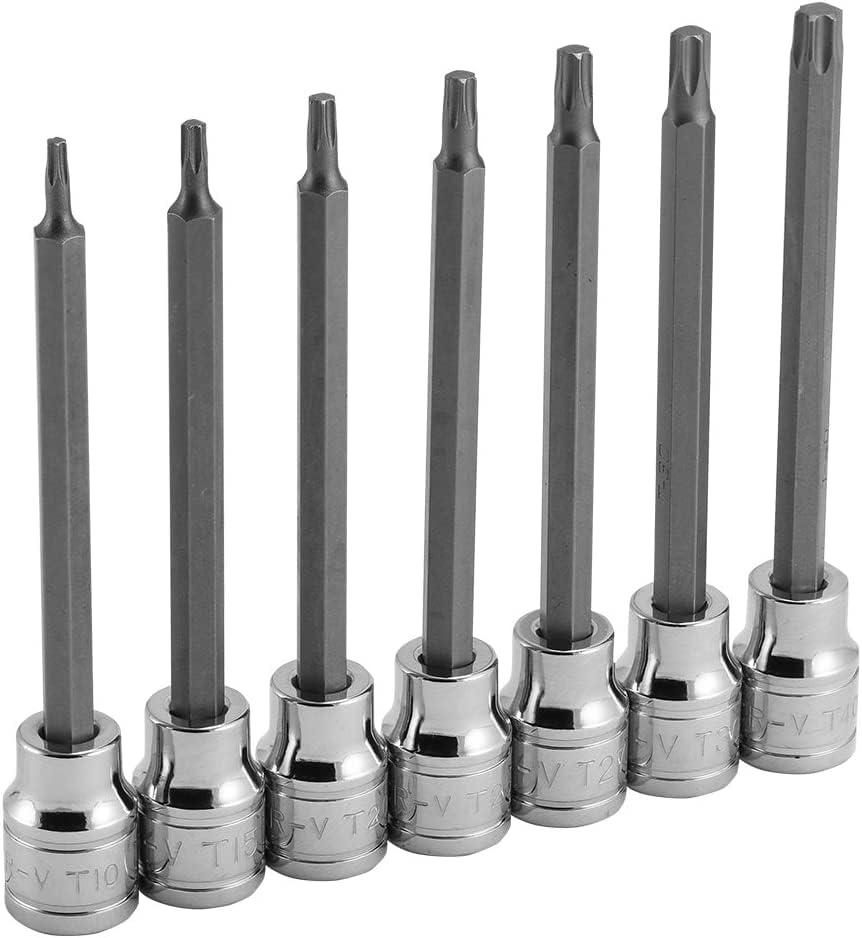 NEIKO 10080A 3/8” Drive Extra Long Torx Star Bit Socket Set | 7 Piece | T10 to T40 | 4-3/8” Length