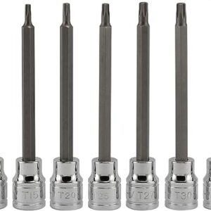 NEIKO 10080A 3/8” Drive Extra Long Torx Star Bit Socket Set | 7 Piece | T10 to T40 | 4-3/8” Length