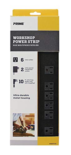 Prime Wire & Cable PB801120 6-Outlet Metal Power Strip with 14-3 SJT 10-Feet Cord,Black