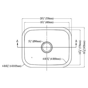 Dawn ASU103 Undermount Single Bowl Sink, Polished Satin