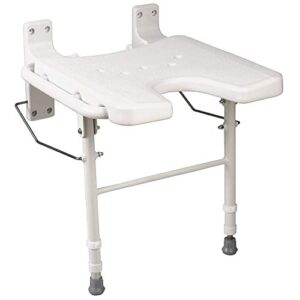 healthsmart wall mount fold away bath chair shower seat bench with adjustable legs, fsa and hsa eligible, seat 16 x 16 inches, white