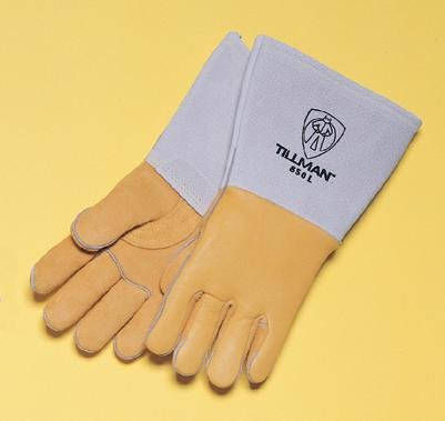 Tillman Large Gold 14" Top Grain Elk Cotton/Foam Lined Welders Gloves With Straight Thumb, Stiff Cowhide Cuff, Welted Fingers, Kevlar(R) Stitching And Pull Tab (Carded). Sold by 1 / PR