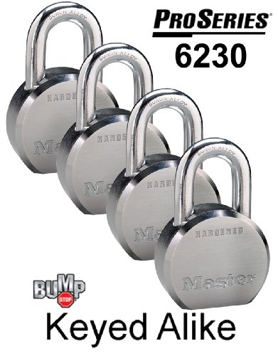 Master Lock - (4) High Security Pro Series Keyed Alike Padlocks 6230NKA-4 w/ BumpStop Technology