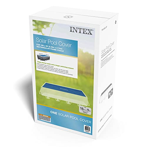 INTEX 28016E Solar Pool Cover: For 18ft Rectangular Frame Pools – Insulates Pool Water – Reduces Water Evaporation and Chemical Consumption – Keeps Debris Out