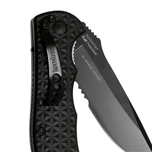 Kershaw Volt II Black Serrated Pocketknife, 3.25" 8Cr13MoV Steel Drop Point Blade, assisted opening Folding EDC, Liner Lock System