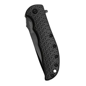 Kershaw Volt II Black Serrated Pocketknife, 3.25" 8Cr13MoV Steel Drop Point Blade, assisted opening Folding EDC, Liner Lock System