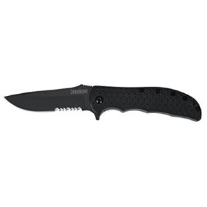 Kershaw Volt II Black Serrated Pocketknife, 3.25" 8Cr13MoV Steel Drop Point Blade, assisted opening Folding EDC, Liner Lock System