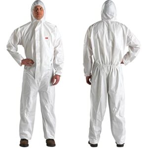 3m protective disposable coveralls, bulk pack of 25 white coveralls, hooded with elastic cuff, two-way zipper, antistatic protection, xl, 4510-blk-xl