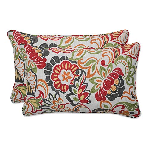 Pillow Perfect Bright Floral Indoor/Outdoor Accent Throw Pillow, Plush Fill, Weather, and Fade Resistant, Lumbar - 11.5" x 18.5" , Green/Red Zoe, 2 Count