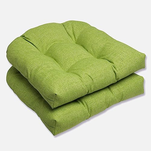 Pillow Perfect Pompeii Solid Indoor/Outdoor Wicker Patio Seat Cushion Reversible, Weather and Fade Resistant, Round Corner - 19" x 19", Green, 2 Count