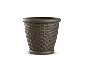 suncast willow 18 inch diameter resin decorative wicker patio planter pot, java