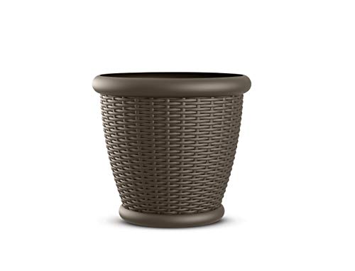 Suncast Willow 18 Inch Diameter Resin Decorative Wicker Patio Planter Pot, Java