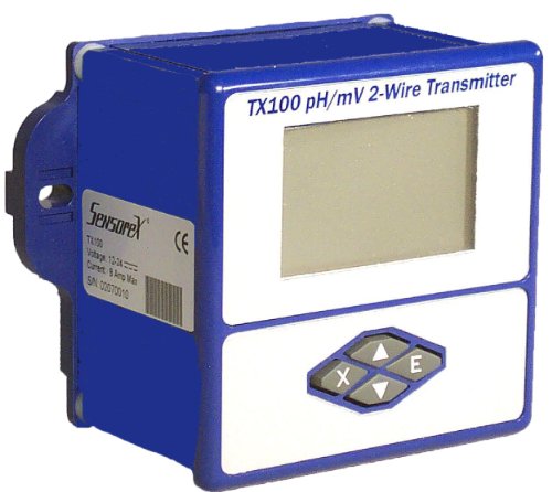 Sensorex TX100 Loop-Powered 4-20mA Transmitter, pH/mV, 0.00 to 14.00 pH, 0.01 pH Resolution, 0.01 Accuracy