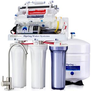 ispring rcc1up-ak 100gpd under sink 7-stage reverse osmosis ro drinking filtration system and water filter for sink with alkaline remineralization, booster pump and uv ultraviolet filter, white