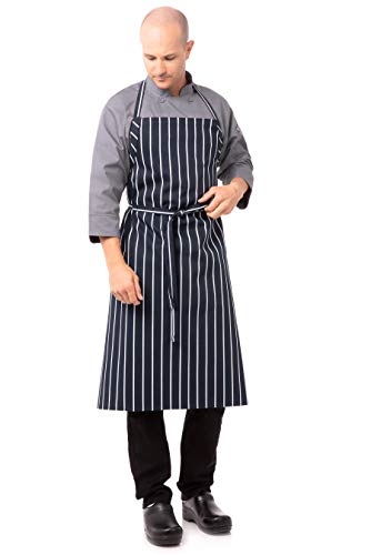 Chef Works Unisex English Chef Apron, Navy W/ Chalk Stripe, One Size