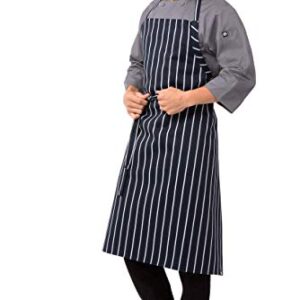 Chef Works Unisex English Chef Apron, Navy W/ Chalk Stripe, One Size