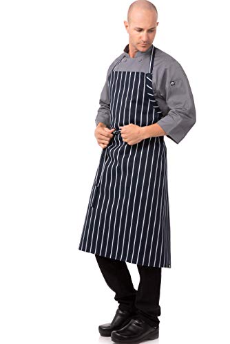 Chef Works Unisex English Chef Apron, Navy W/ Chalk Stripe, One Size