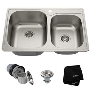 kraus ktm32 premier kitchen sink double bowl, 33.13, satin