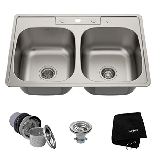 Kraus KTM33 33 inch Topmount 50/50 Double Bowl 18 gauge Stainless Steel Kitchen Sink