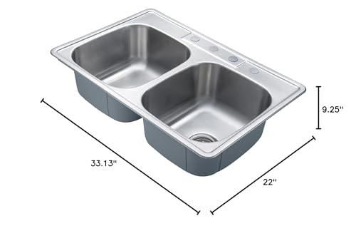 Kraus KTM33 33 inch Topmount 50/50 Double Bowl 18 gauge Stainless Steel Kitchen Sink