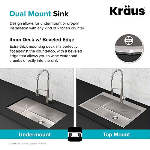 Kraus KTM33 33 inch Topmount 50/50 Double Bowl 18 gauge Stainless Steel Kitchen Sink