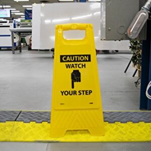 NMC HDFS213 CAUTION-WATCH YOUR STEP Sign with Graphic– 10.75 in. x 24.63 in. Heavy-Duty Plastic, Double-Sided Floor Sign with Black on Yellow