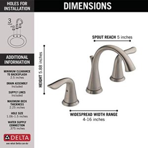 Delta Faucet Lahara Widespread Bathroom Faucet Brushed Nickel, Bathroom Faucet 3 Hole, Diamond Seal Technology, Metal Drain Assembly, Stainless 3538-SSMPU-DST, 5.00 x 16.00 x 5.00 inches