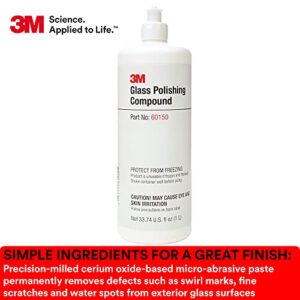 3M Glass Polishing Compound with Cerium Oxide Mineral, Defect Repair and Glass Scratch removal one step Glass Polish, Permanently Removes Fine Scratches, Swirl Marks, Water Spots, 60150, 1 Liter, 051111610091