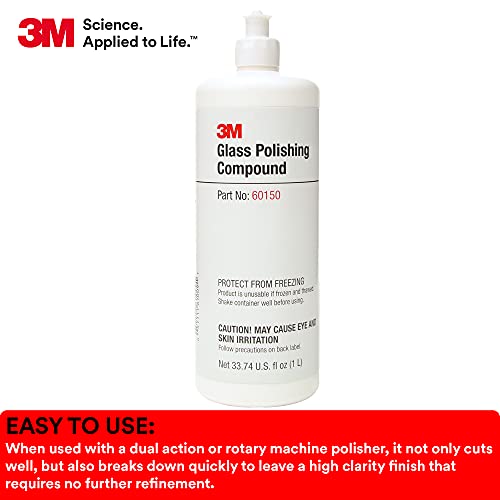 3M Glass Polishing Compound with Cerium Oxide Mineral, Defect Repair and Glass Scratch removal one step Glass Polish, Permanently Removes Fine Scratches, Swirl Marks, Water Spots, 60150, 1 Liter, 051111610091