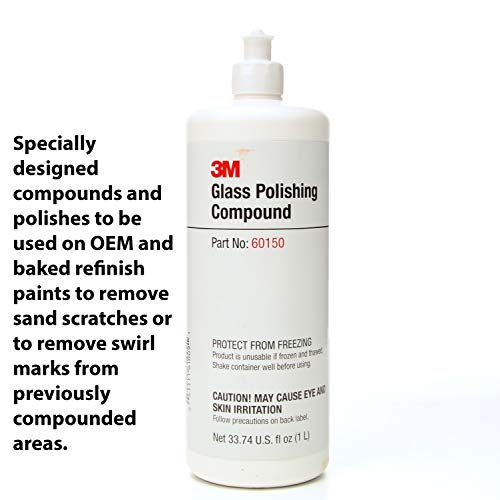 3M Glass Polishing Compound with Cerium Oxide Mineral, Defect Repair and Glass Scratch removal one step Glass Polish, Permanently Removes Fine Scratches, Swirl Marks, Water Spots, 60150, 1 Liter, 051111610091