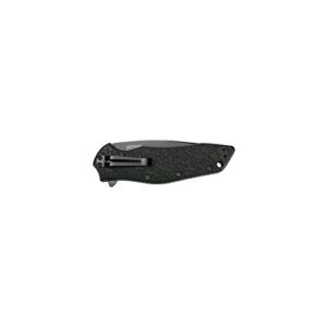 Kershaw Kuro Tanto Black Serrated Pocket Knife, 3.1” Steel Blade with Assisted Opening, Glass-Filled Nylon Handle with Deep-Carry Pocketclip, Small Folding Knife