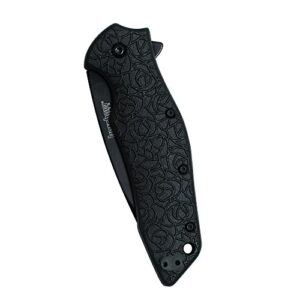 Kershaw Kuro Tanto Black Serrated Pocket Knife, 3.1” Steel Blade with Assisted Opening, Glass-Filled Nylon Handle with Deep-Carry Pocketclip, Small Folding Knife