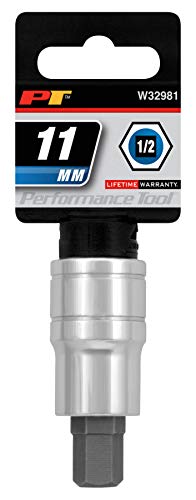 Performance Tool W32981 1/2 Drive 11mm Hex Bit Socket, 1 Pack