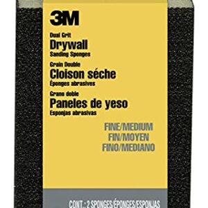 3M Drywall Sanding Sponge, Dual Grit Block, 2 5/8 in x 3 3/4 in x 1 in, Fine/Medium, 2-Pack