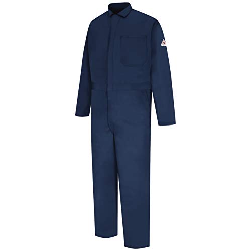 Bulwark FR Men's Flame Resistant 9 oz Twill Cotton Classic Coverall with Hemmed Sleeves, Navy, 46