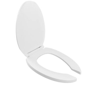 Centoco 820STS-001 Elongated Plastic Toilet Seat, Open Front with Cover, Stainless Steel Hinge, Heavy Duty Commercial Use, White