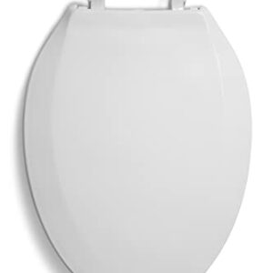 Centoco 820STS-001 Elongated Plastic Toilet Seat, Open Front with Cover, Stainless Steel Hinge, Heavy Duty Commercial Use, White