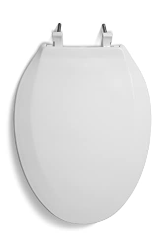 Centoco 820STS-001 Elongated Plastic Toilet Seat, Open Front with Cover, Stainless Steel Hinge, Heavy Duty Commercial Use, White