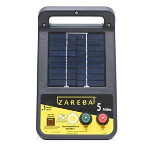 zareba esp5m-z solar powered low impedance electric fence charger - 5 mile lightning electric fence energizer, contain animals and keep out predators,black