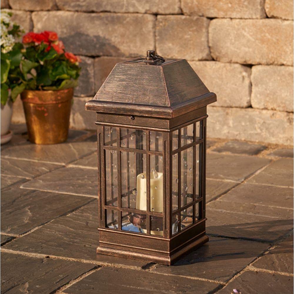 Smart Solar 3960KR1 San Rafael II Solar Mission Lantern Illuminated by 2 High Performance Warm White LEDs In The Top and One Amber LED in the Pillar Candle